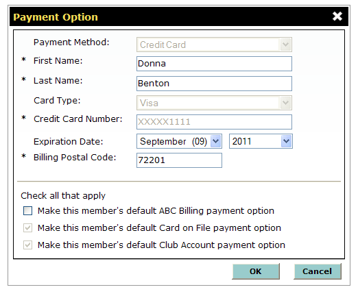 Editing Credit Card Payment Options